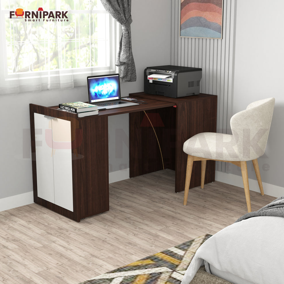 Magic Extendable Table with Book Cabinet (Redica Walnut) – SRI VARI ...